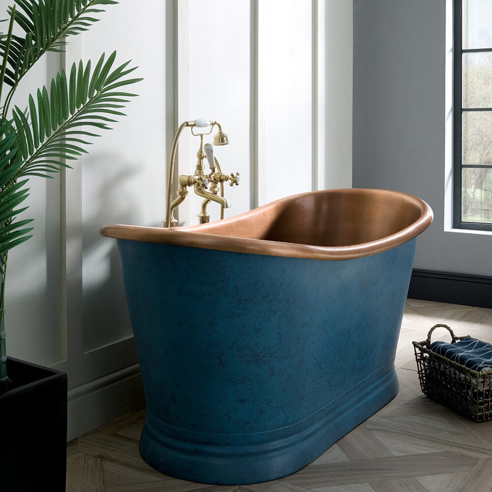 Vasca da Bagno a Doppia Estremità - Rame con Esterno Blu Patinato ...