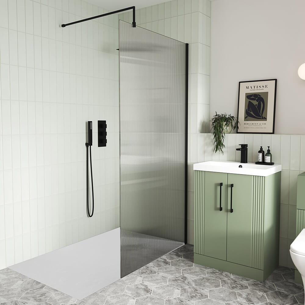 Box Doccia Walk-In Nero in Vetro Scanalato con Piatto Doccia - Scelta ...